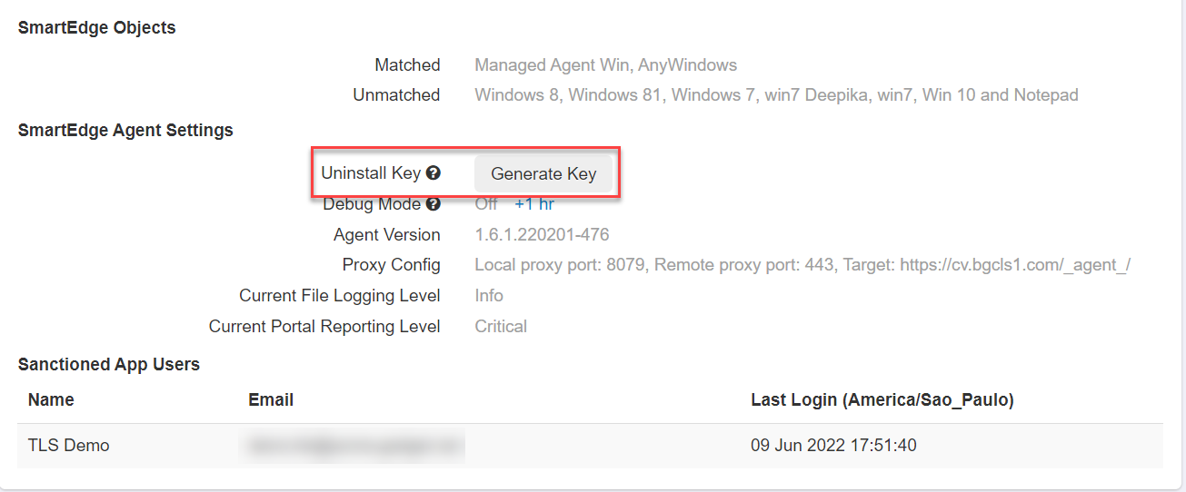 Uninstalling SmartEdge agent from Windows using uninstall key